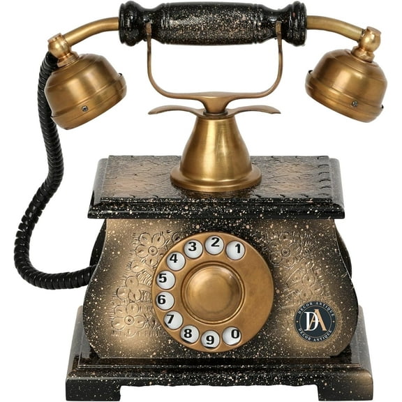 Vintage Style Rotary Dial Corded Phone, Wooden Base with Brass Accents ...