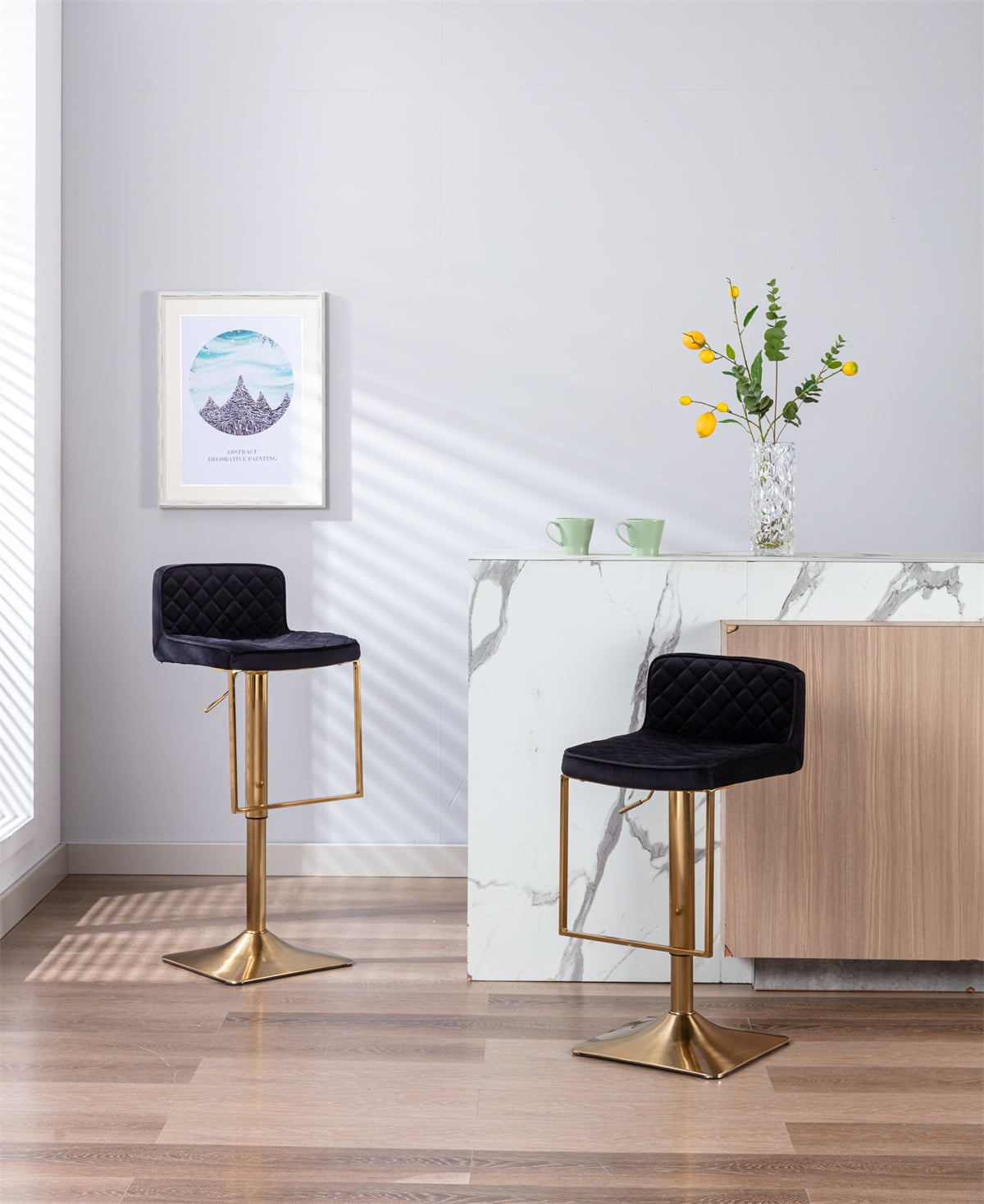 JINS&VICO Swivel Bar Stools, Velvet Upholstered Barstool Chairs with ...