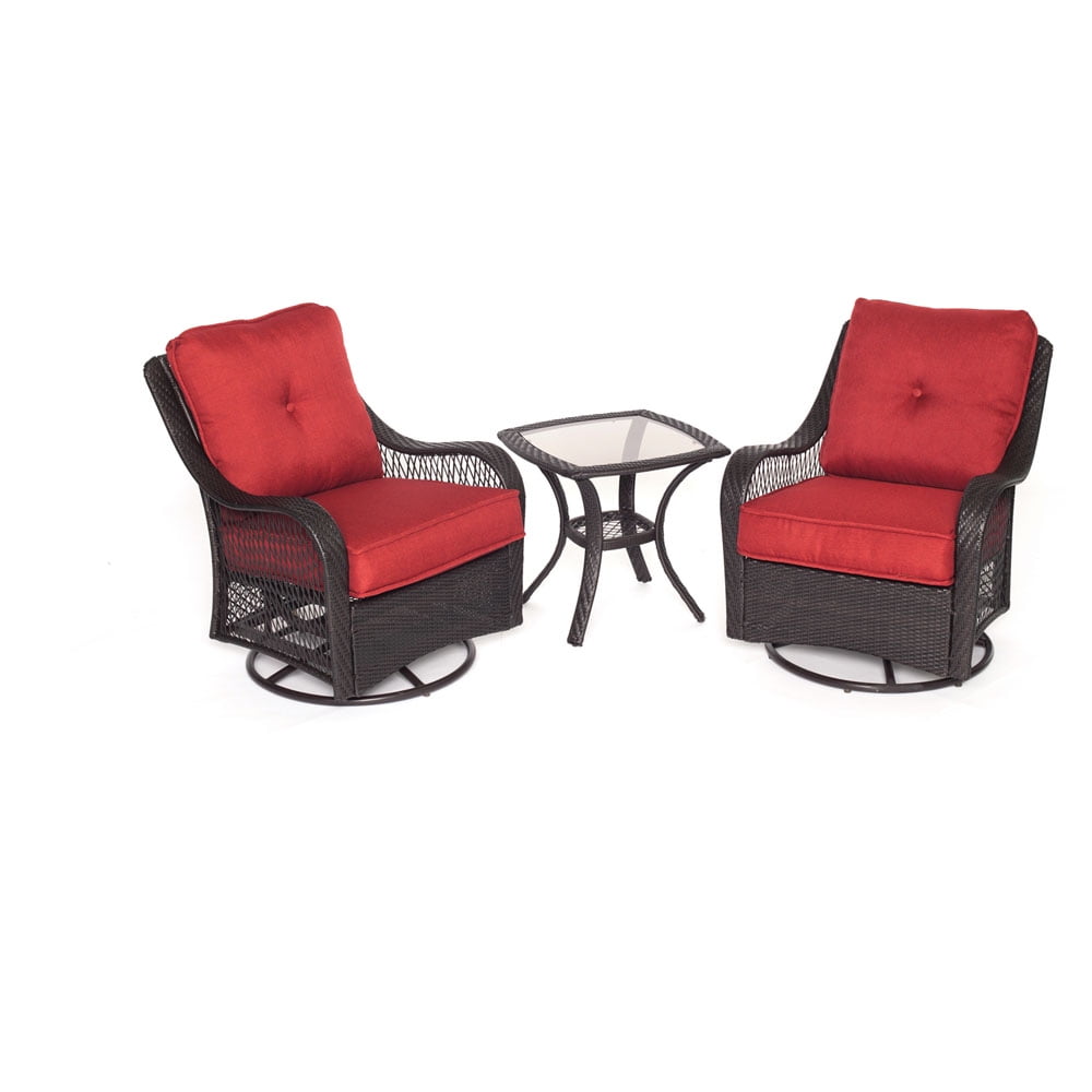 Hanover Orleans 3-Piece Steel Outdoor Patio Chat Set with Brown Wicker ...