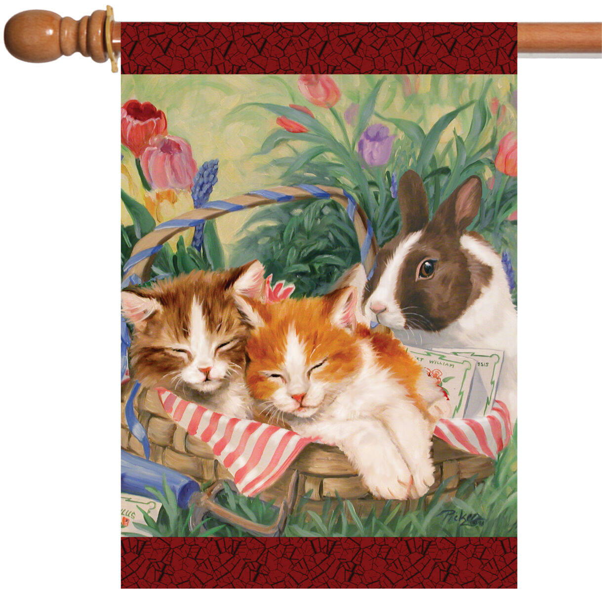 Too Cuddly 28x40 Cute Spring Flower Kitty Cat Bunny Rabbit House Flag ...