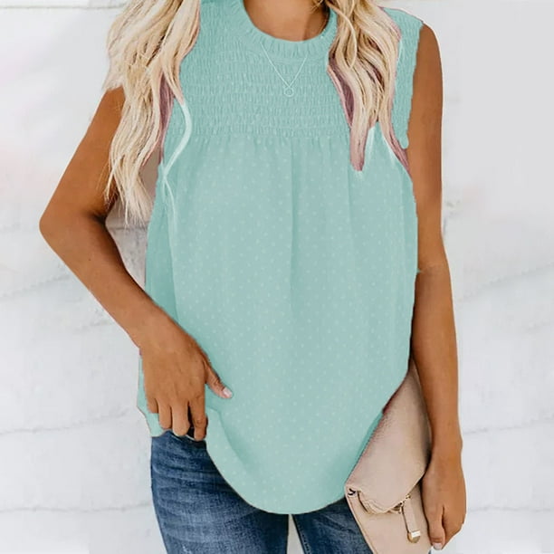 Womens Summer Tops 2023 Crewneck Lace Flowy Ruffle Short Sleeve Casual
