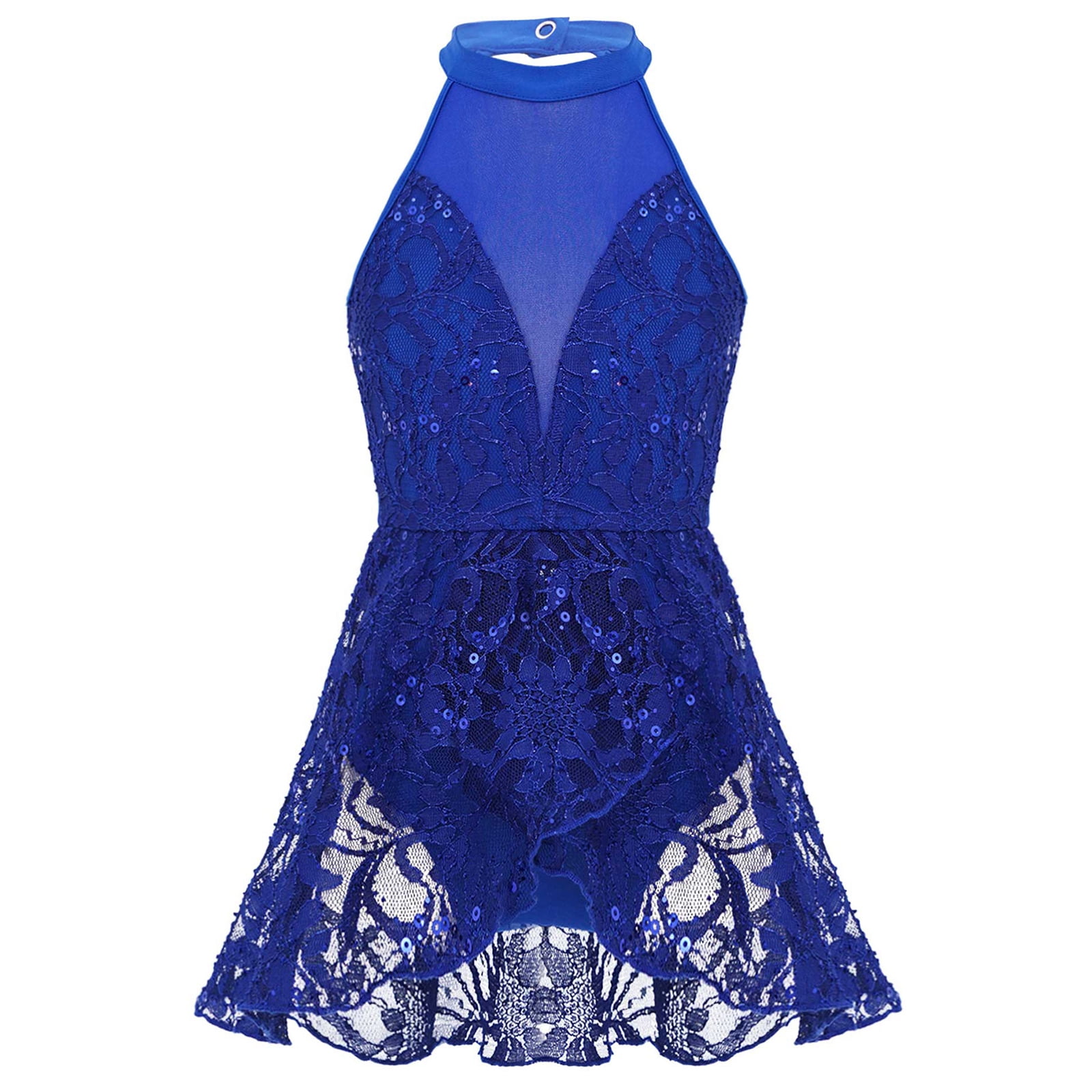TiaoBug Kids Girls Lace Sequin Dance Dress Halter Ballet Leotard ...