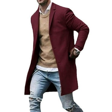 Mens Overcoat Winter Full Length Trench Coat Warm Long Jacket Formal ...
