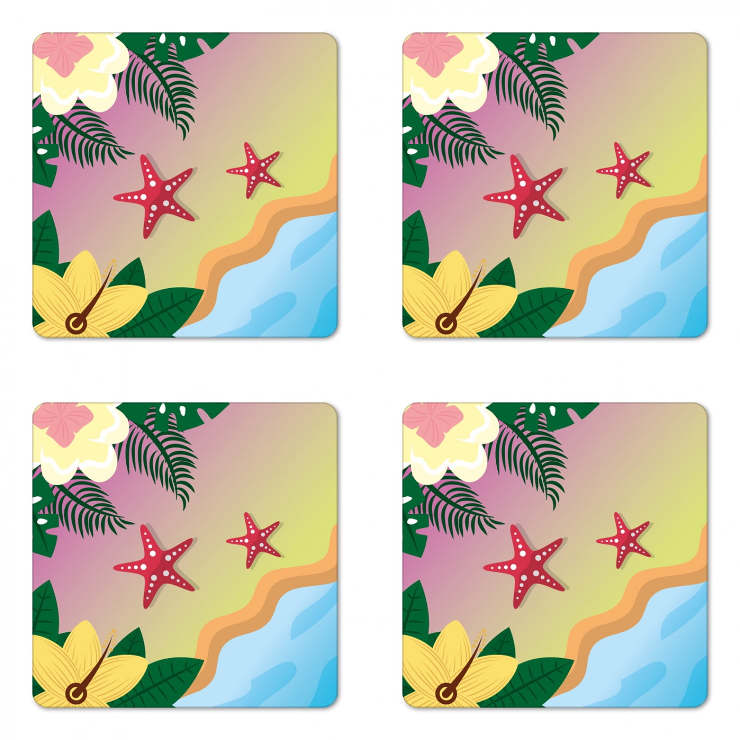Graphic Beach Coaster Set of 4, Summer Time Lovey Nautical and Tropic ...