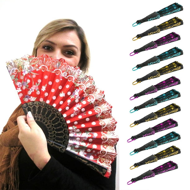12 Chinese Folding Cloth Hand Fan Asian Japanese Oriental Plastic ...