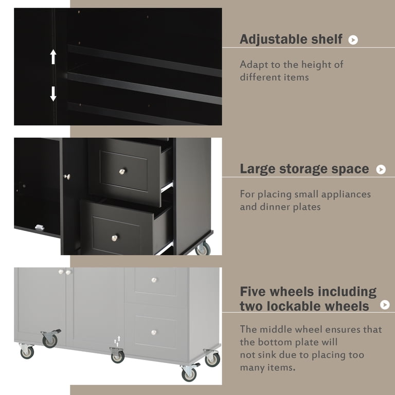 Black Appliances And Movable Kitchen Table