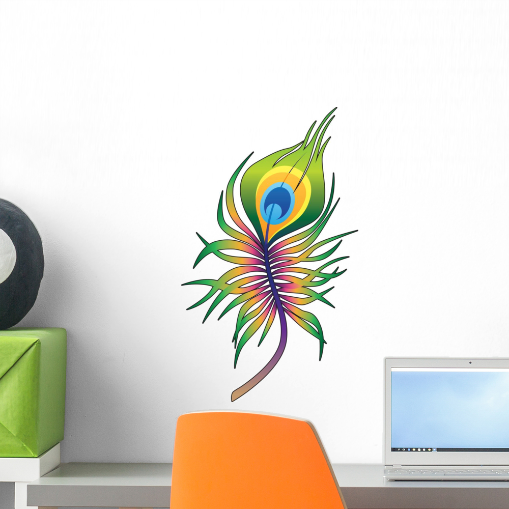 Vector Colorful Peacock Feather Wall Decal by Wallmonkeys Peel and ...
