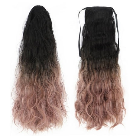 Long Curly Women\‘s Wigs Ponytail Natural Hair Piece Gradient Color ...