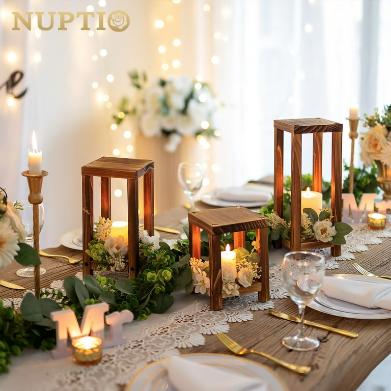 Nuptio Decorative Lanterns for Wedding Centerpiece Farmhouse Candle Holders for Thanksgiving Christmas Table Decor Set of 3