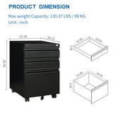 3-Drawer Mobile File Cabinets Rolling Metal Filing Cabinet for Legal ...