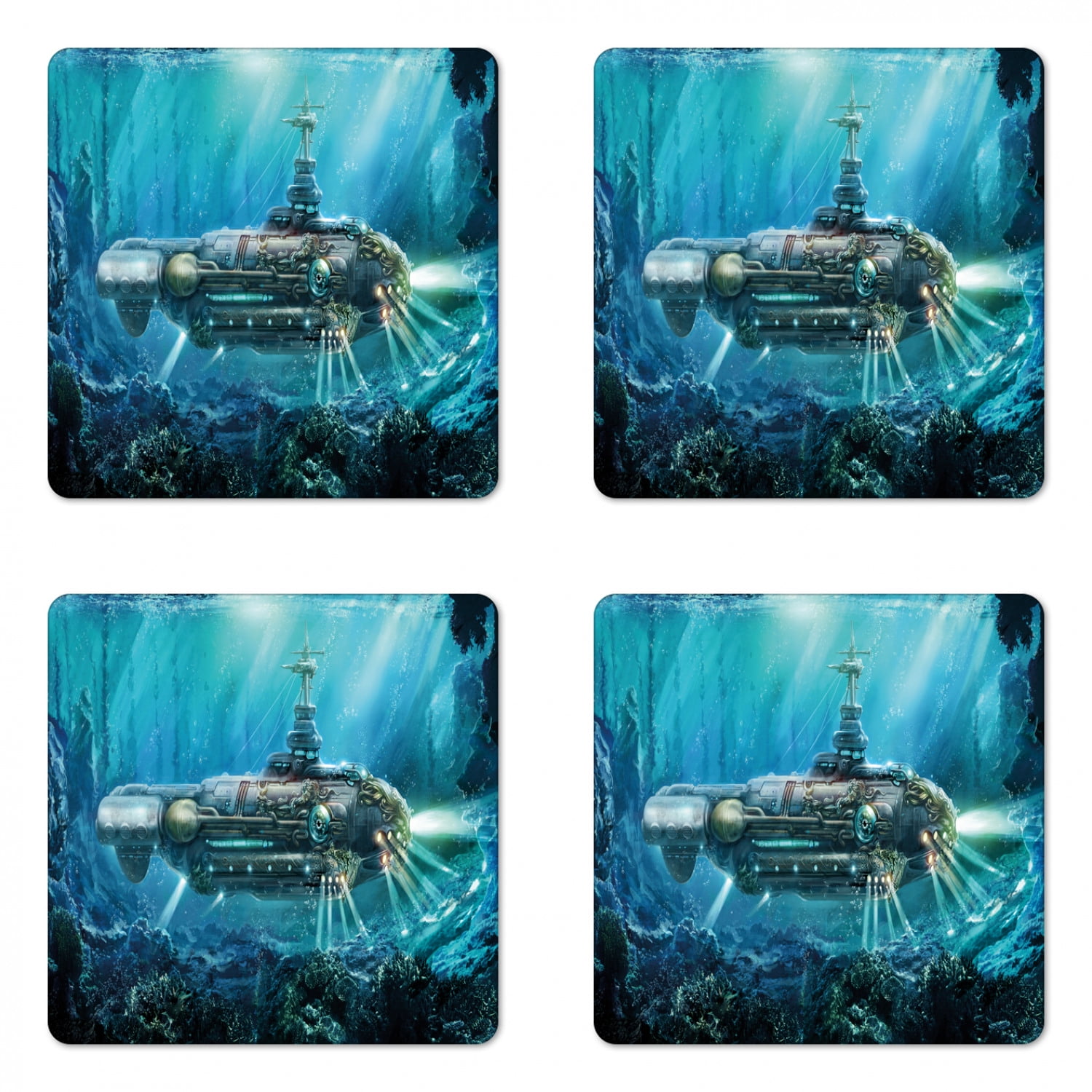 Fantasy Coaster Set of 4, Science Fiction Inspired Submarine Underwater ...