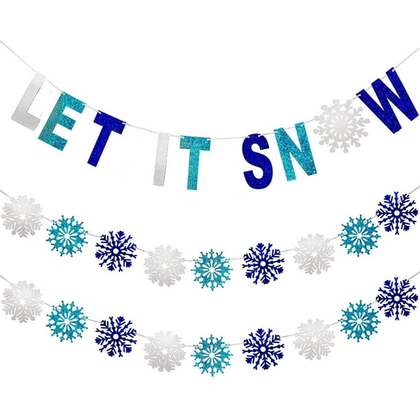 3 Pieces Let It Snow Banner, Glitter Winter Snowflake Garland Banner ...
