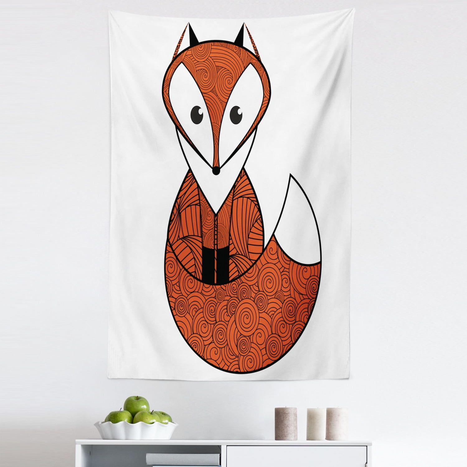 Fox Tapestry, Cartoon Young Animal Character Spiral Patterns Friendly ...