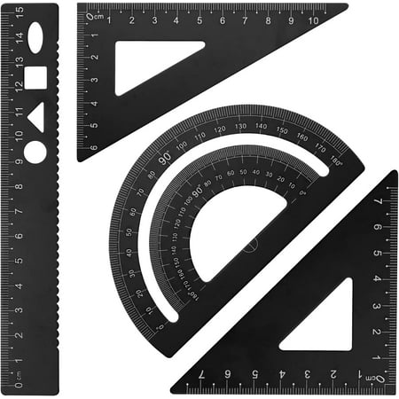 4 Piece Geometry Kit Aluminum Ruler Ruler 15cm, Protractor 180 ...