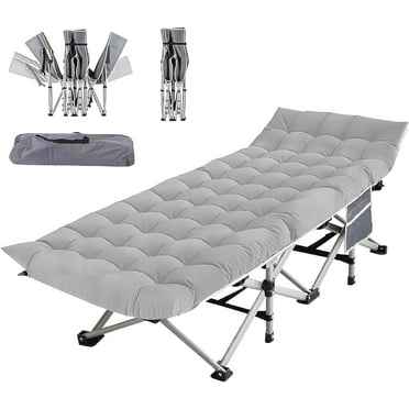 Folding Camping Cot W/Mat for Adults, Adjustable Heavy Duty Outdoor Bed ...