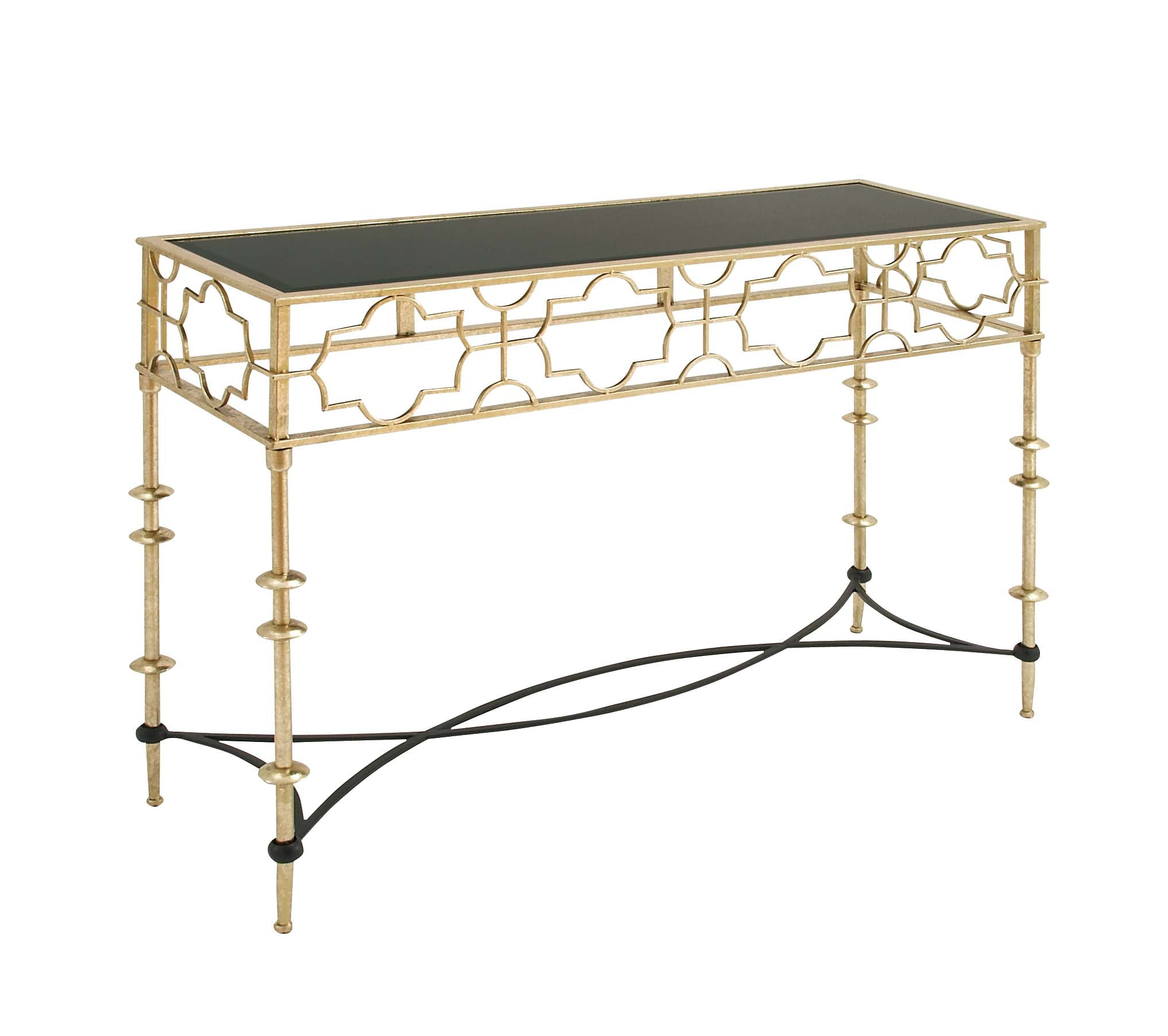 Decmode Modern Iron and Glass Geometric Lattice Console Table, Gold ...