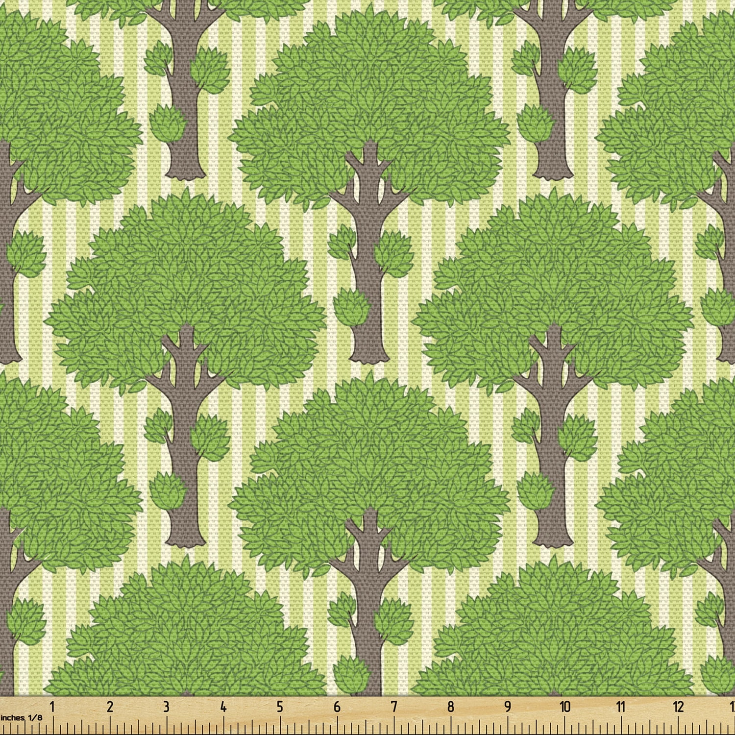 Forest Fabric by the Yard, Woodland Trees Willow Leaves on Stripes ...