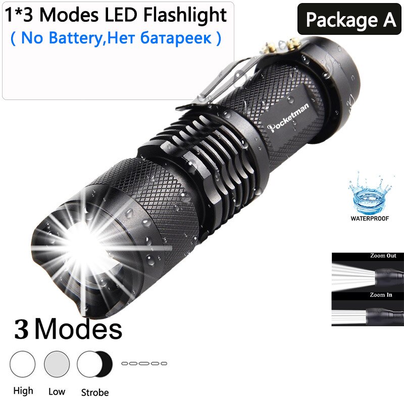 Mini High Power L2 LED Flashlight Waterproof Q5 LED Torch Adjustable ...