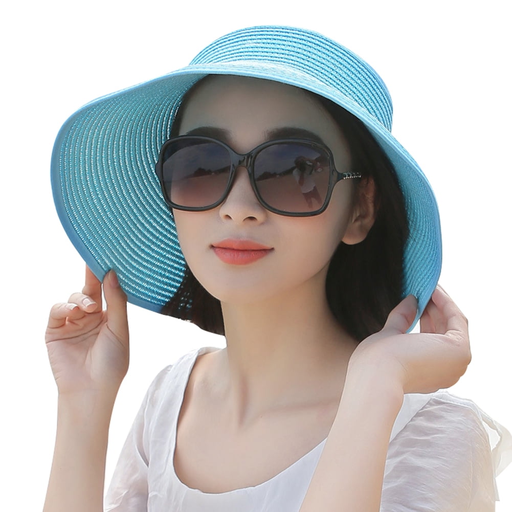 Women Sun Visor Hats Beach Foldable Roll Up Wide Brim Bowknot Summer