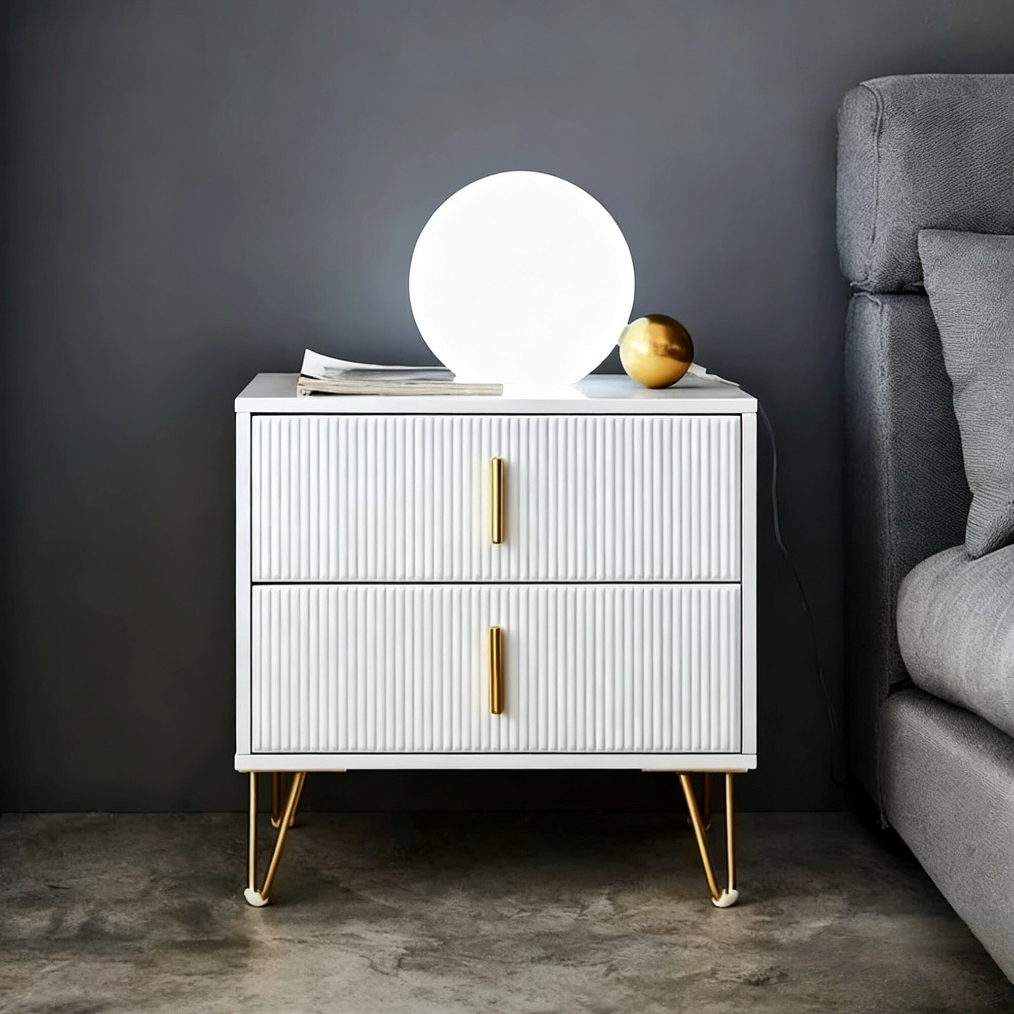 GStone Modern Nightstand High Glossy Finsh with 2 Deep Drawers Easy to ...