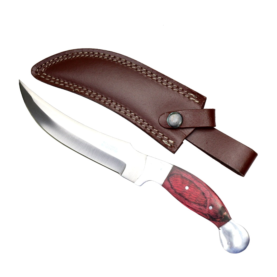 Defender-Xtreme 11" Full Tang Hunting Knife Red Wood Handle and Leather ...