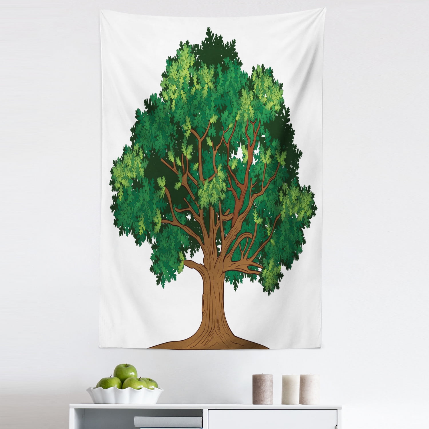 Oak Tree Tapestry, Branches Woods Woodland Nature Cartoon Illustration ...