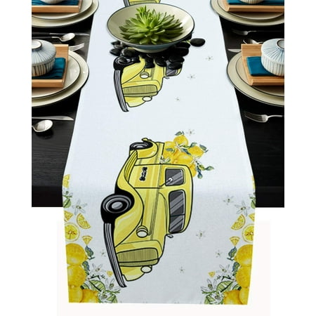 Countryside Lemon Harvest Truck Table Runner, Polyester Table Runners ...