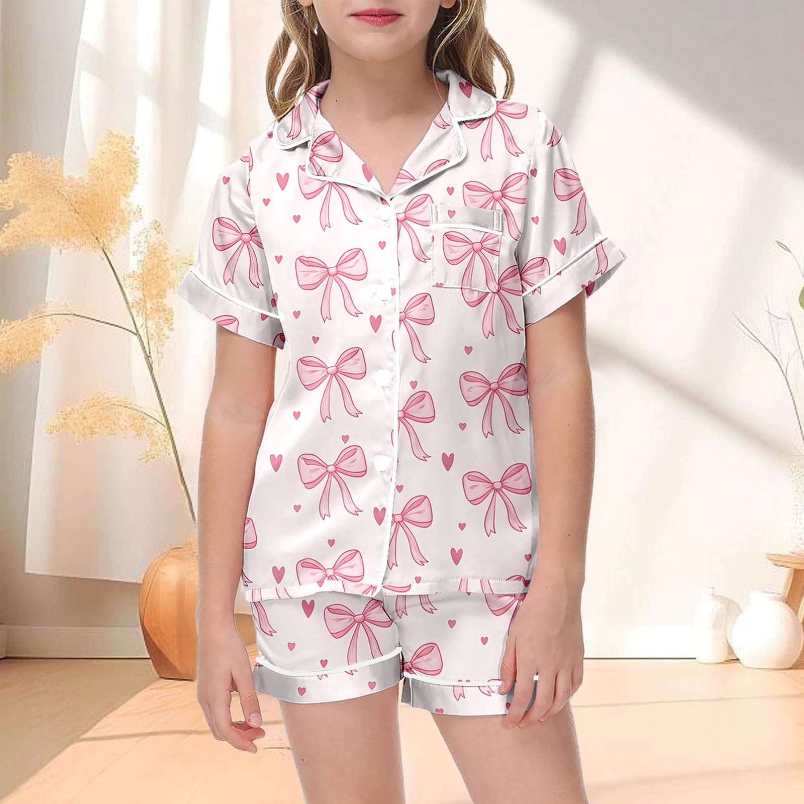 Click here for Huaiyyyy Teen Silk Pajama Set For Girls Boys Bow P... prices