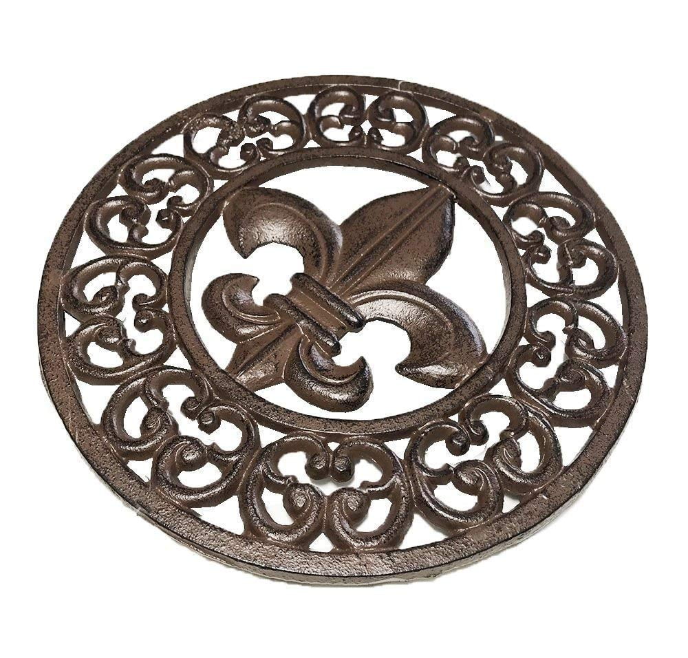 Rustic Fleur De Lis & Scrolls Trivet - Wall/Counter Top 9.75 Inch Round ...