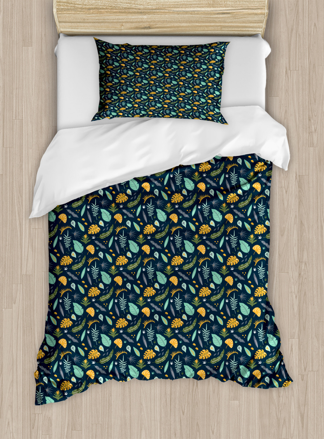 Leaves Duvet Cover Set Twin Size, Tropical Plants Monstera Fern Palm ...