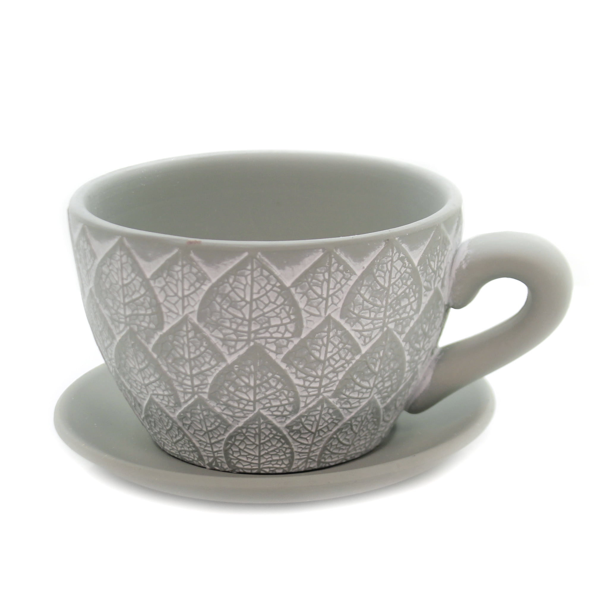 Home & Garden LEAF CUP AND SAUCER PLANTER Pot White Washed Er51496 ...