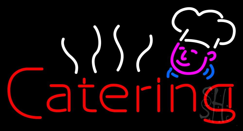 Red Catering With Chef Logo LED Neon Sign 20 x 37 - inches, Black ...