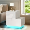 DEXTRUS L-Shaped LED Nightstand, Modern Bedside Table with 2 Drawers ...