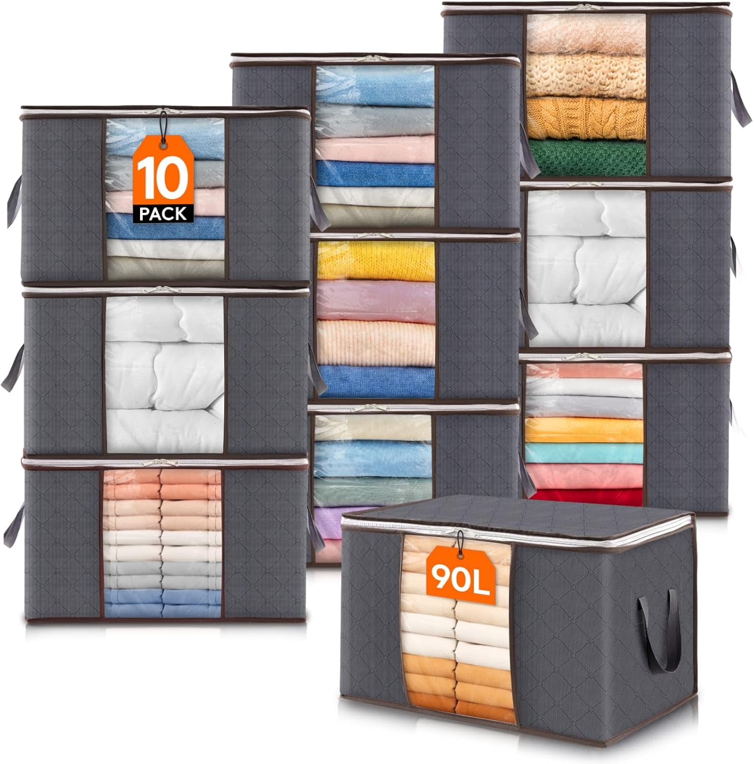 6 Pack Clothes Storage Bags, Foldable Fabric Closet Organizers and ...
