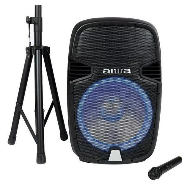 BOCINA CON TRIPIE, MICROFONO, LUCES LED RECARGABLE Aiwa 1000 W Pmpo ...
