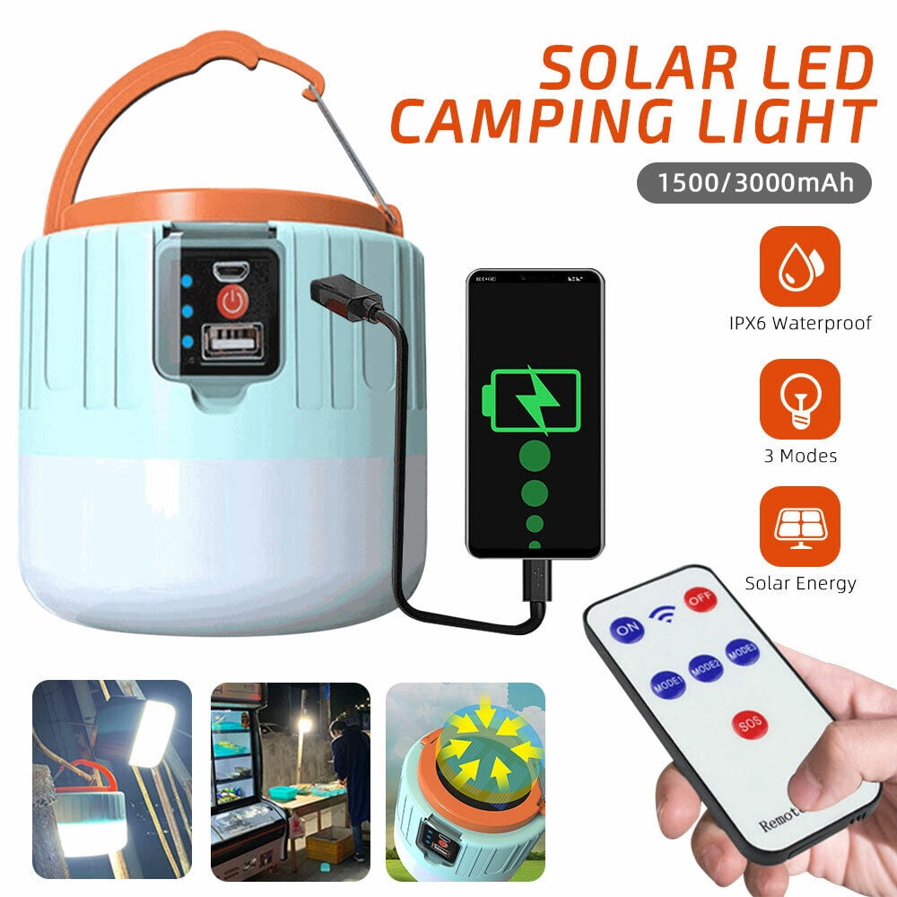 Solar LED Flashlight Camping Stall Emergency Tent Lantern Lamp USB ...