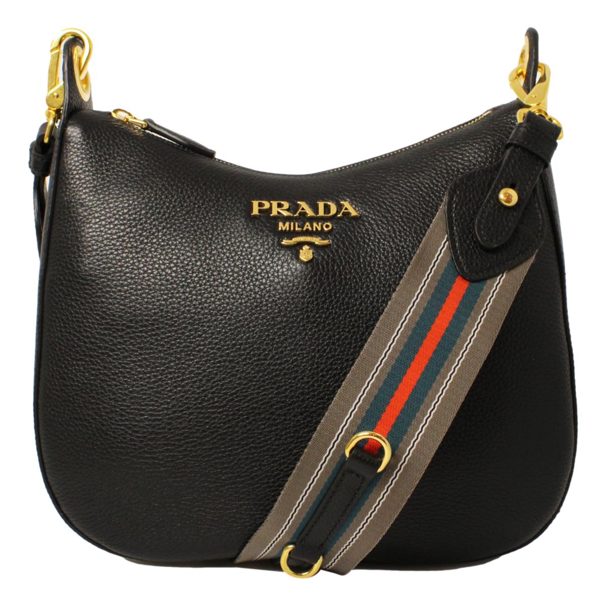 Prada Black Vitello Phenix Leather Web Stripe Strap Crossbody 1BC166 ...