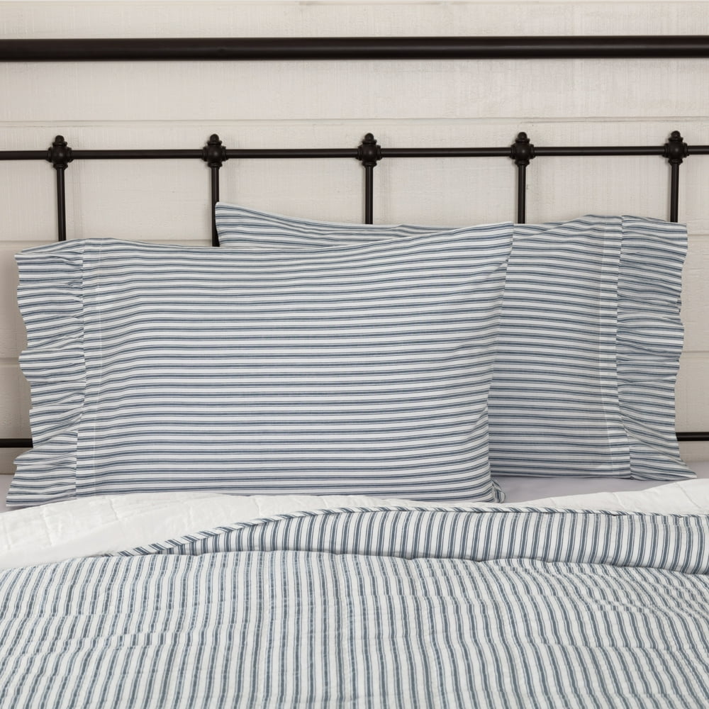 Denim Blue Farmhouse Bedding Miller Farm Ticking Stripe Cotton Striped