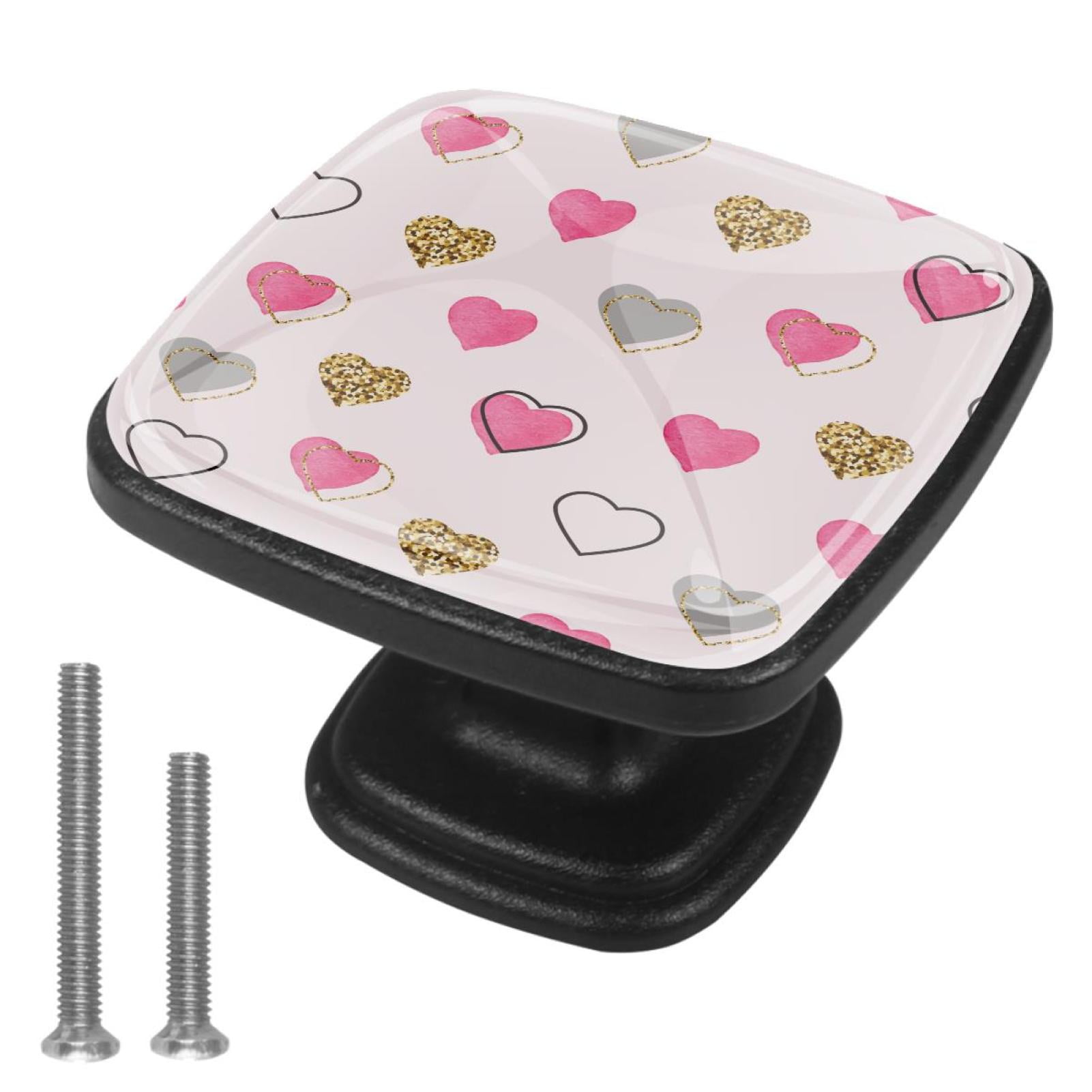 4 Pcs Cabinet Handle Drawer Pulls Colorful Hearts Pattern Knobs with Screws Square Furniture ...