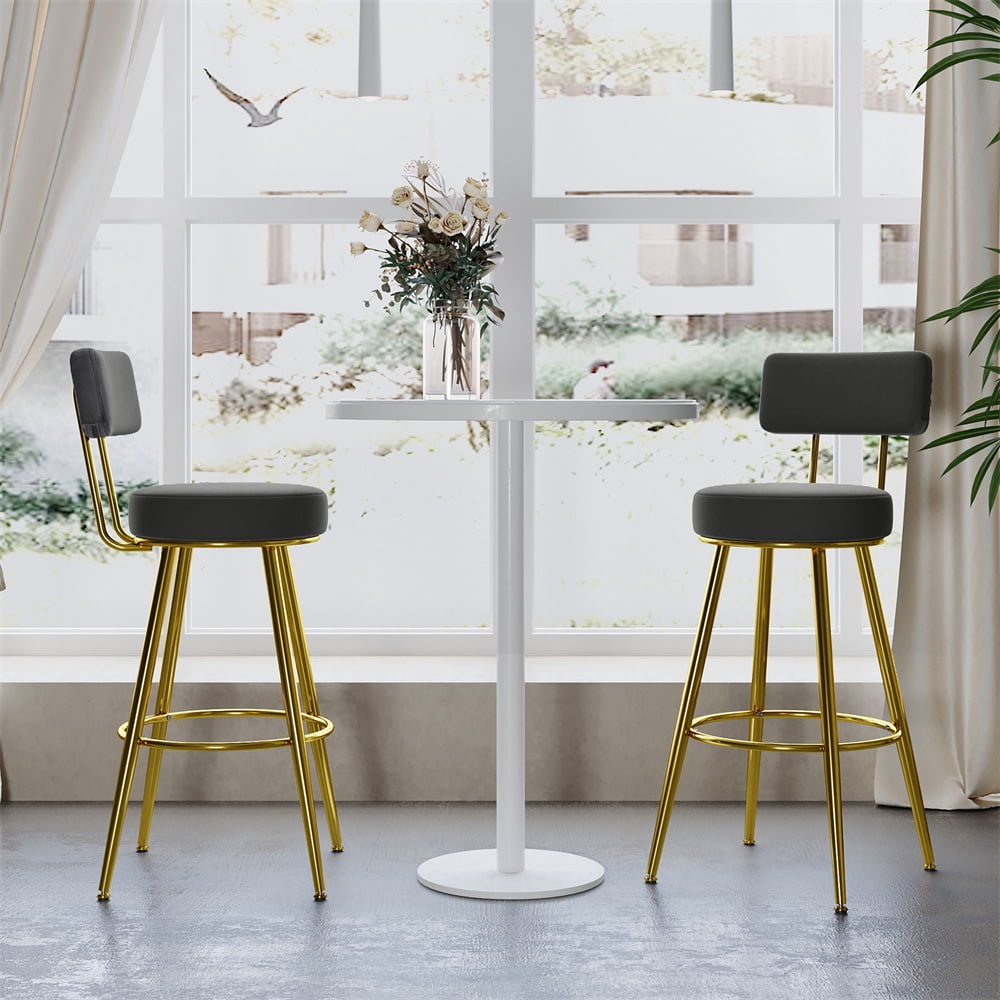 Counter Height Bar Stools Set of 2, Modern Velvet Upholstered Dining ...