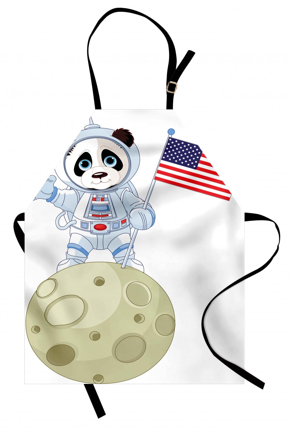 Panda Apron Panda Astronaut on the Moon Holding USA Flag Moonwalk ...