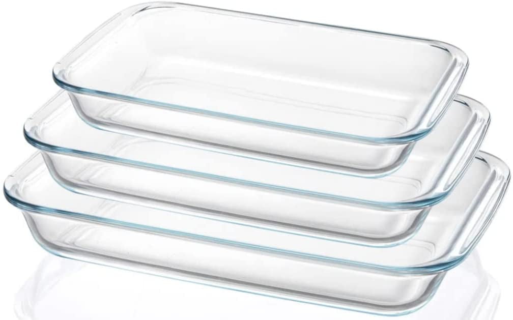 3 Piece Set Baking Tray Glass Rectangular Oven Microwave Dishwasher ...
