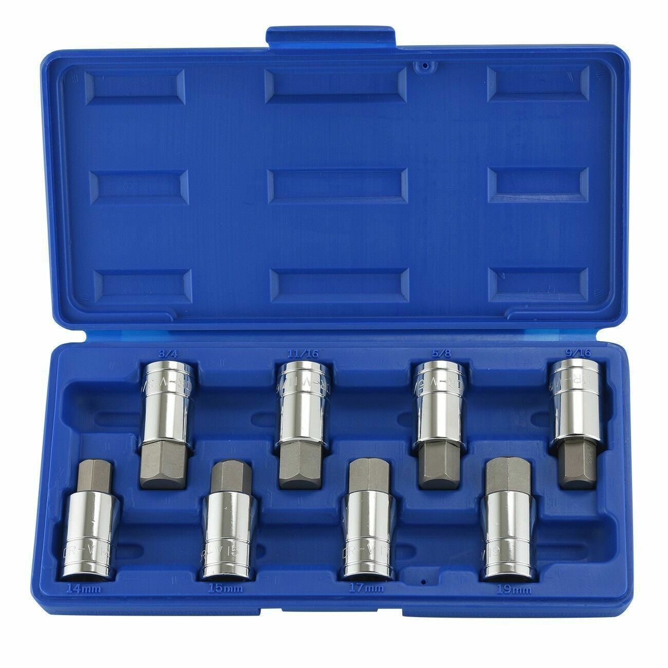 8PC JUMBO SIZE HEX BIT SOCKETS 1/2" DR SAE & METRIC TOOL SET CrV W ...