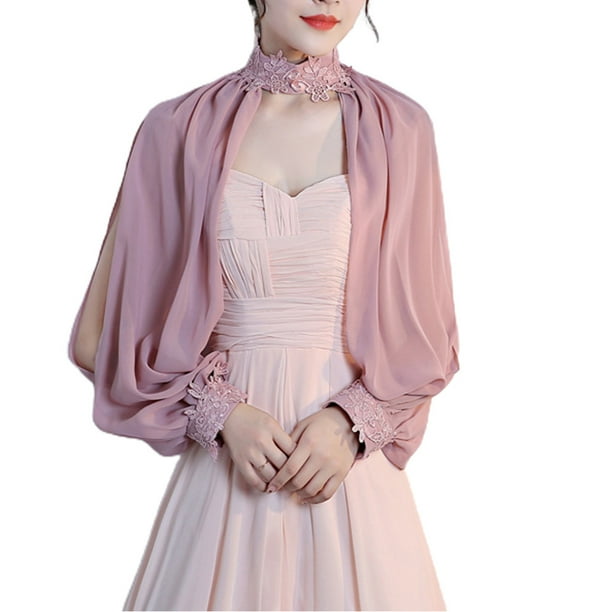 Women Elegant Side Split Long Sleeve Wedding Shawl Cape Halter Neck ...