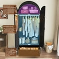 Arched Wardrobe Closet with LED Sensor Light & Hidden Mirror, Farmhouse ...