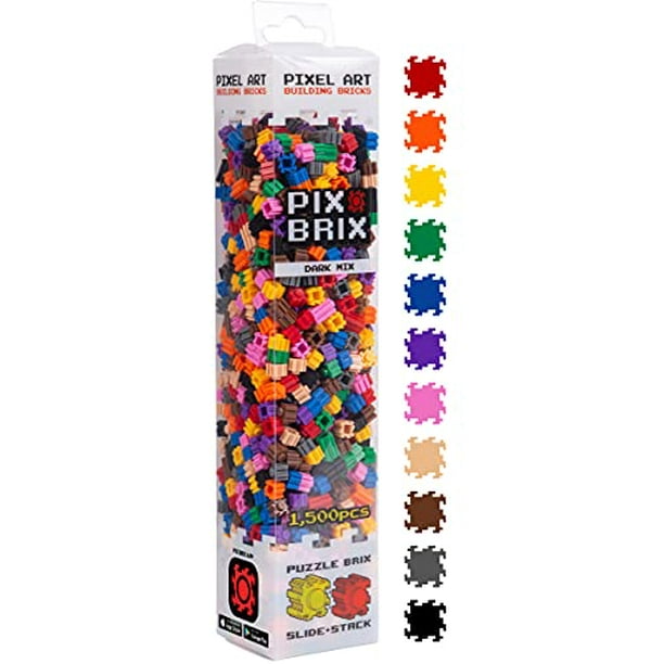 Pix Brix Pixel Art Puzzle Bricks – 1,500 Piece Pixel Art Kit, Dark Color Palette – Patented ...