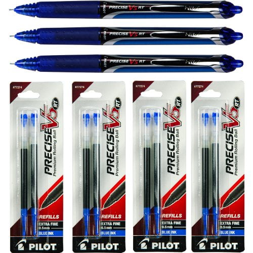 Pilot Precise V5 Rt, 3 Pens 26063 with 4 Packs of Refills, Blue Ink, 0 ...