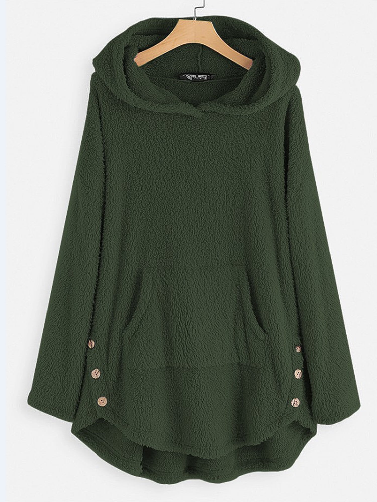 Sociala Women's Plus Size Fuzzy Fleece Pullover Hoodies Button Long Sleeve Sweatshirts Tops With ...