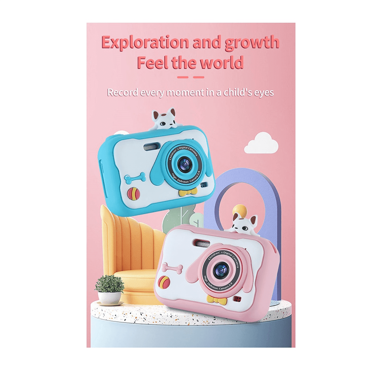 Cámara para niños A8S HD con doble lente, 4000 W, resolución de fotos ...