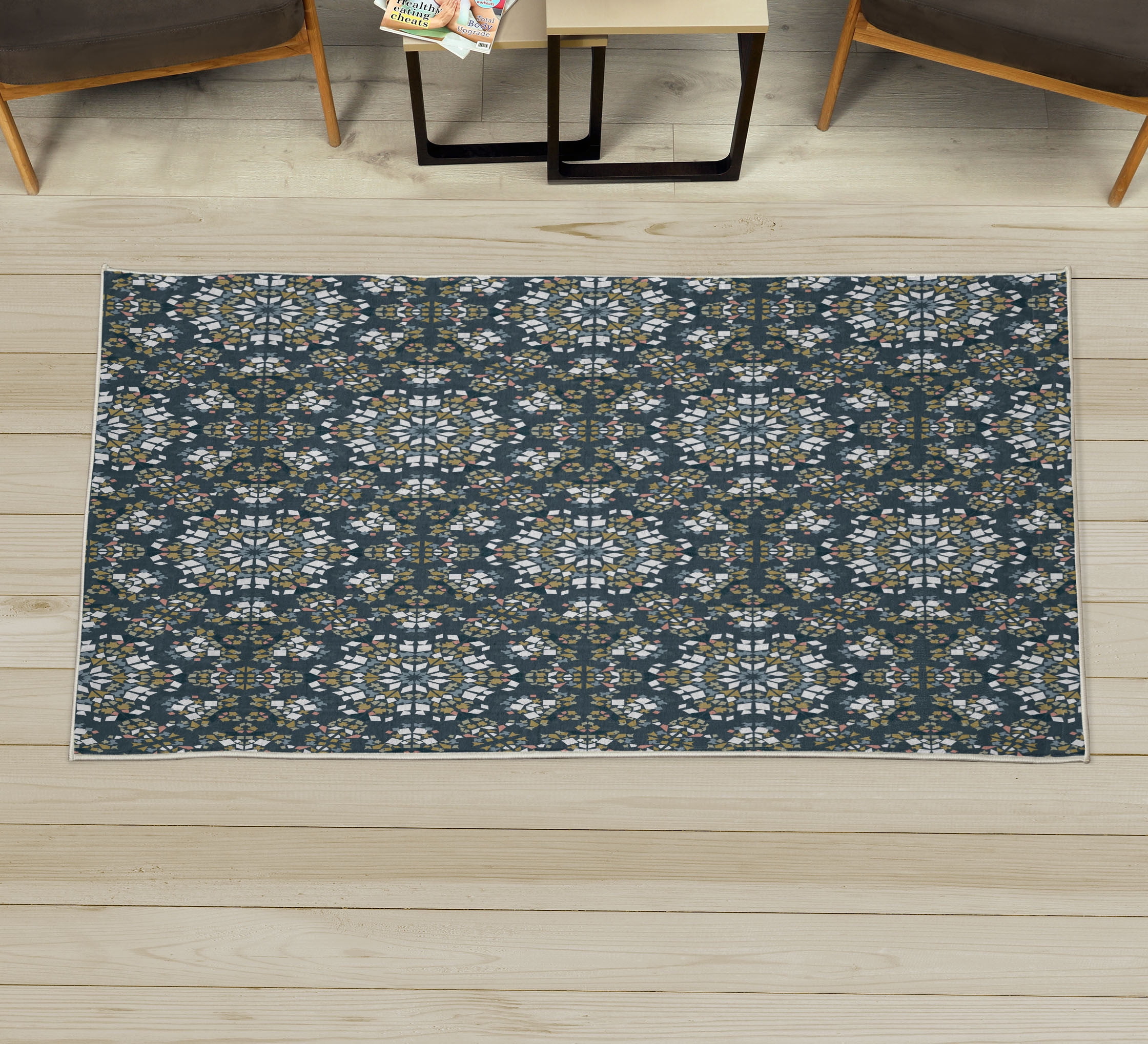 Mosaic Decorative Rug, Antique Roman Time Inspired Rock Design with ...